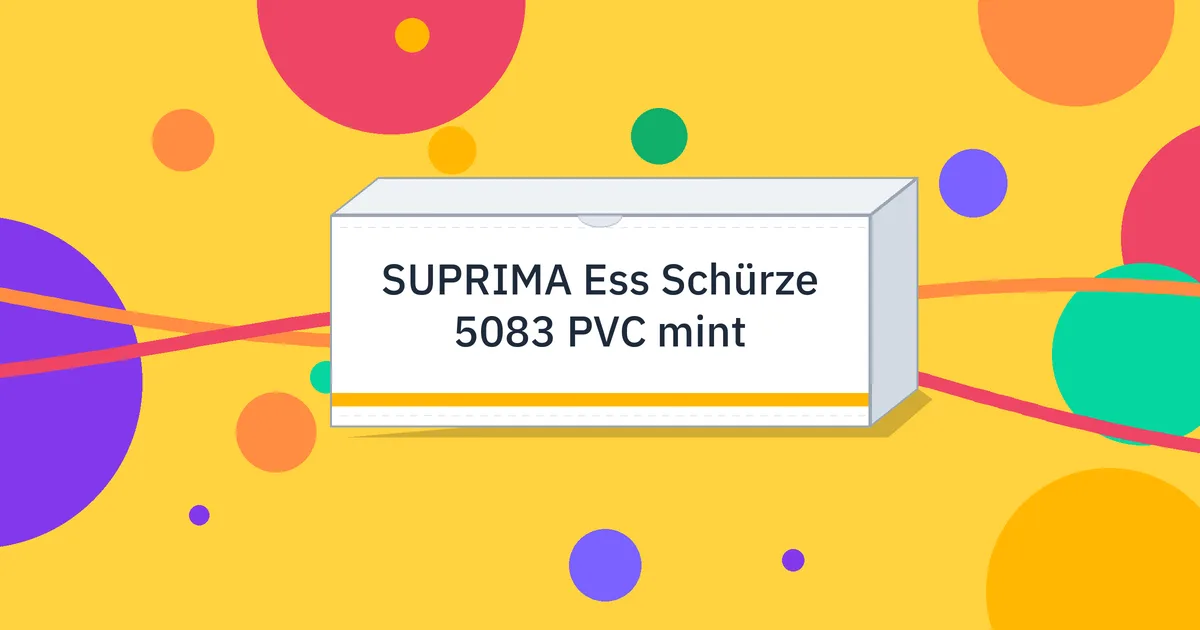 Symbolbild: Packung mit der Aufschrift SUPRIMA Ess Schürze 5083 PVC mint (PZN 07634883) – Verfügbarkeit und Bezug in Apotheken in Frankfurt am Main