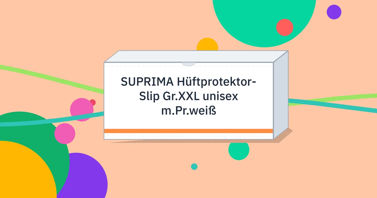 Symbolbild: Packung mit der Aufschrift SUPRIMA Hüftprotektor-Slip Gr.XXL unisex m.Pr.weiß (PZN 09737860) – Verfügbarkeit und Bezug in Apotheken in Frankfurt am Main