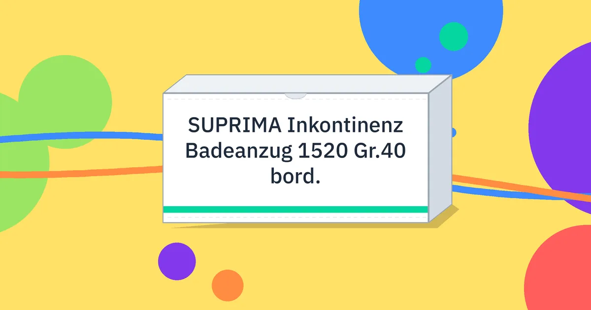 Symbolbild: Packung mit der Aufschrift SUPRIMA Inkontinenz Badeanzug 1520 Gr.40 bord. (PZN 04376357) – Verfügbarkeit und Bezug in Apotheken in Frankfurt am Main