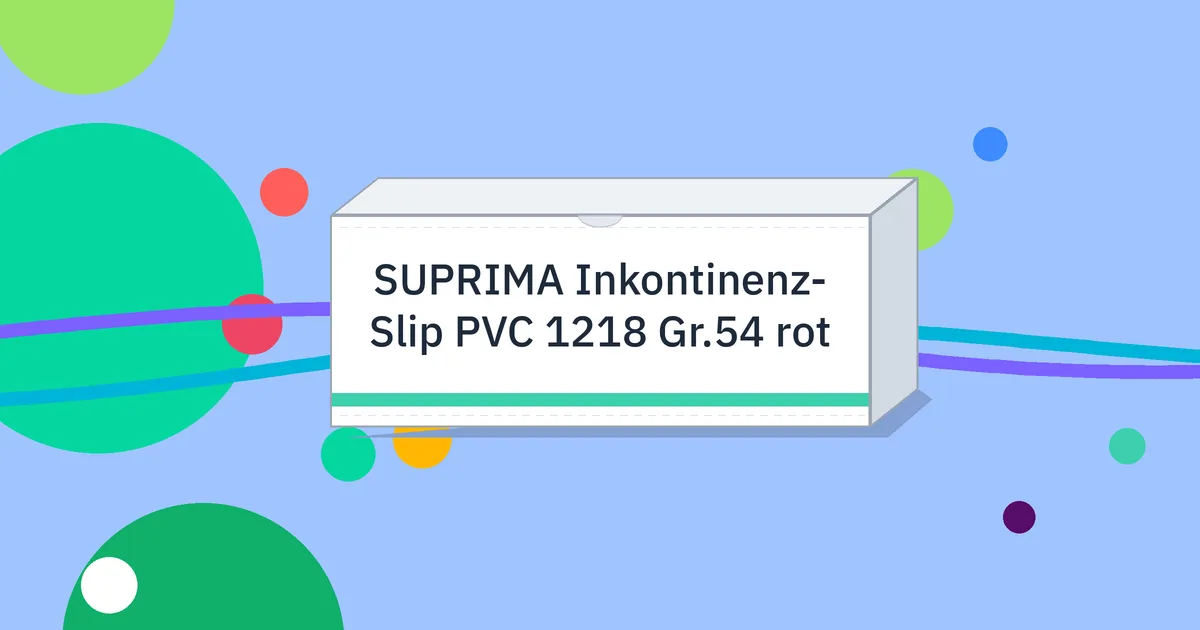Symbolbild: Packung mit der Aufschrift SUPRIMA Inkontinenz-Slip PVC 1218 Gr.54 rot (PZN 03828662) – Verfügbarkeit und Bezug in Apotheken in Frankfurt am Main