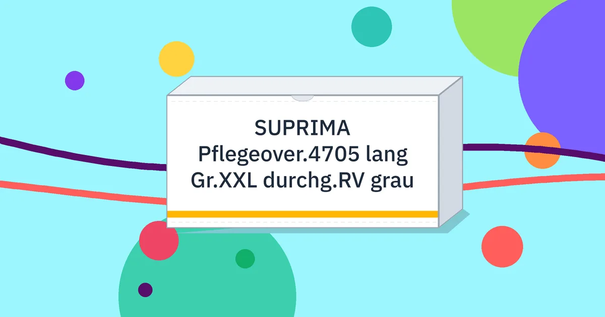 Symbolbild: Packung mit der Aufschrift SUPRIMA Pflegeover.4705 lang Gr.XXL durchg.RV grau (PZN 13971952) – Verfügbarkeit und Bezug in Apotheken in Frankfurt am Main