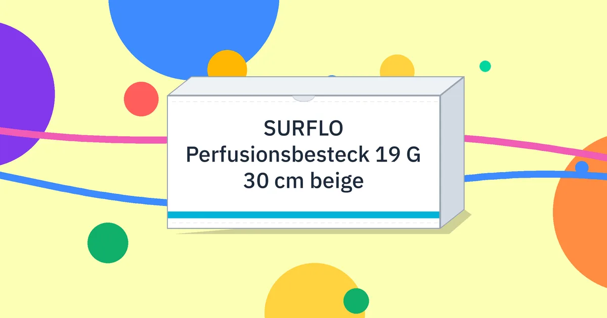 Symbolbild: Packung mit der Aufschrift SURFLO Perfusionsbesteck 19 G 30 cm beige (PZN 05866253) – Verfügbarkeit und Bezug in Apotheken in Frankfurt am Main