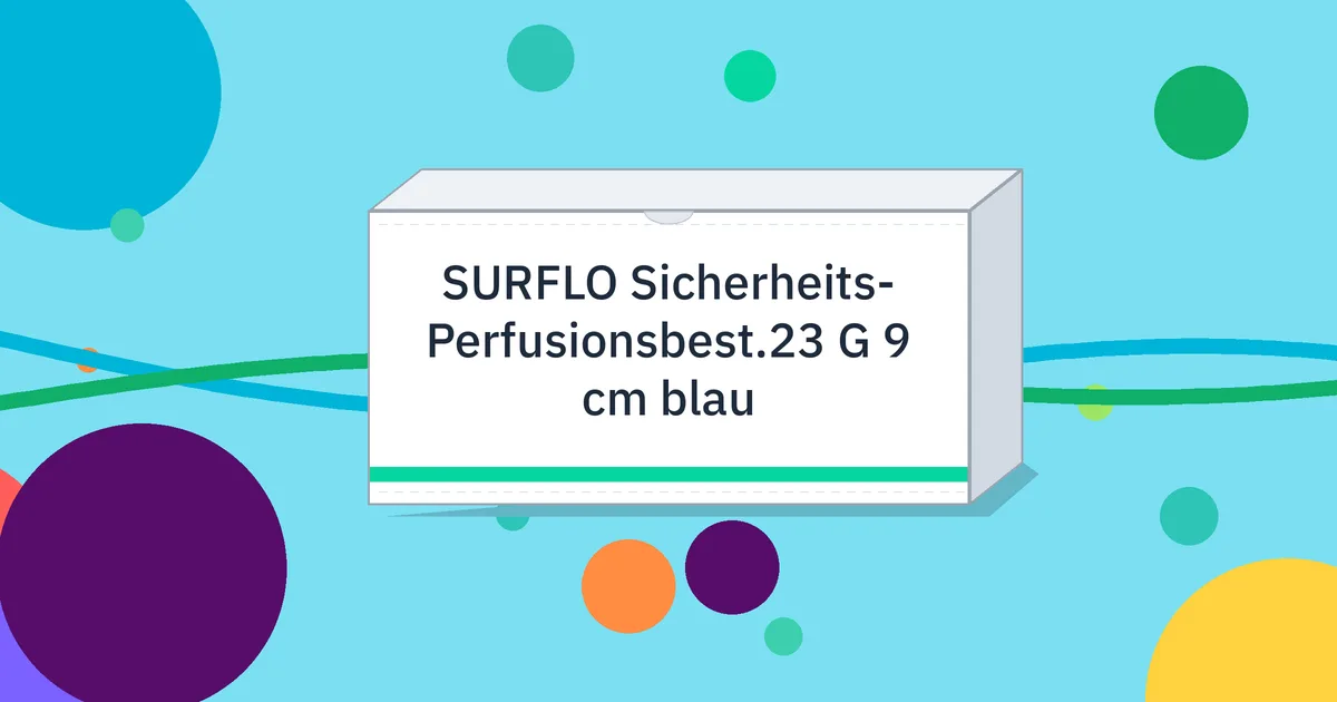 Symbolbild: Packung mit der Aufschrift SURFLO Sicherheits-Perfusionsbest.23 G 9 cm blau (PZN 10143166) – Verfügbarkeit und Bezug in Apotheken in Frankfurt am Main