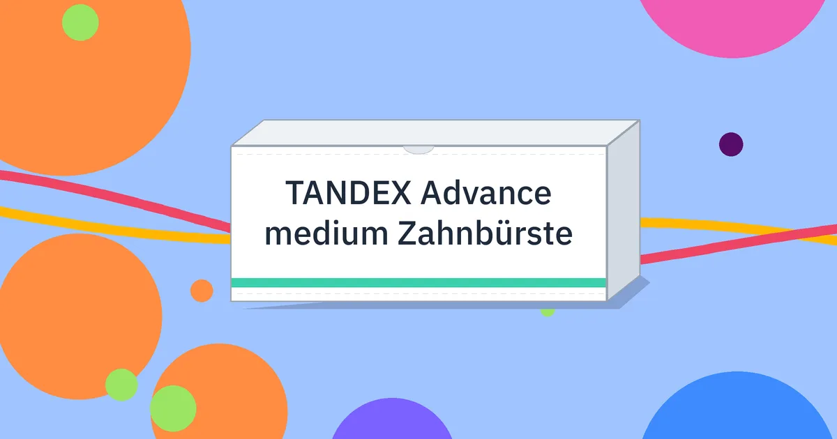 Symbolbild: Packung mit der Aufschrift TANDEX Advance medium Zahnbürste (PZN 15528913) – Verfügbarkeit und Bezug in Apotheken in Frankfurt am Main