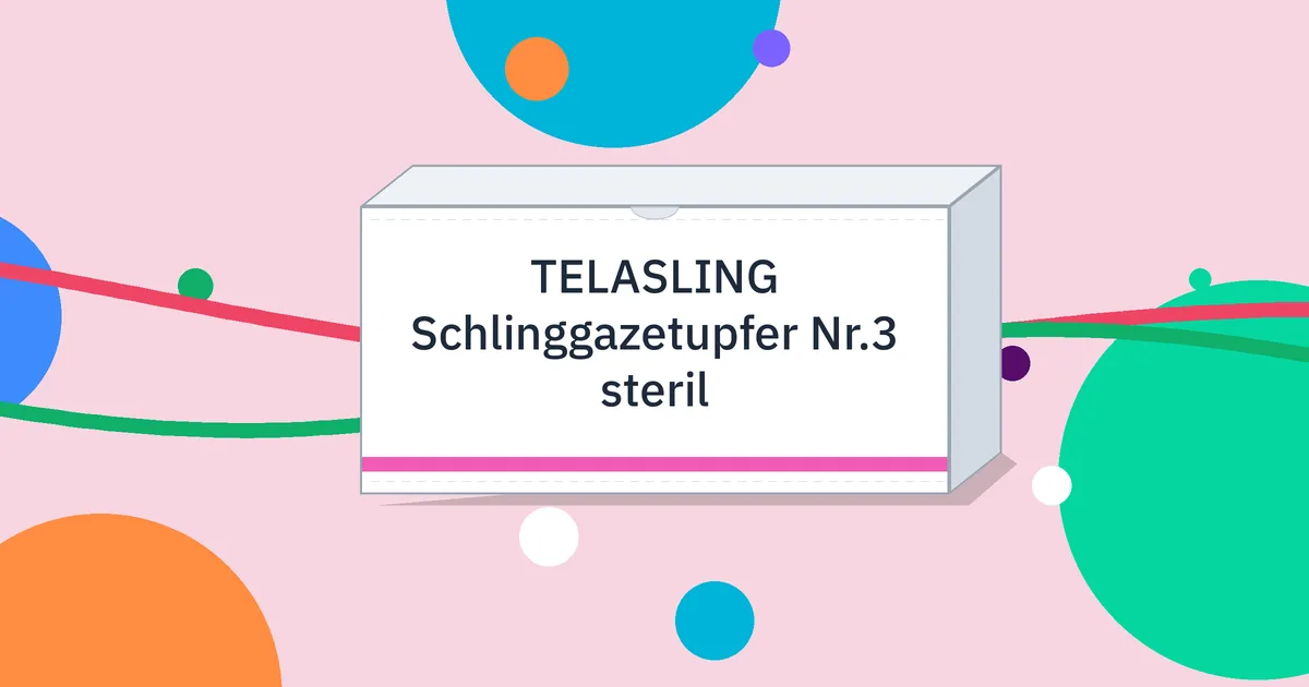Symbolbild: Packung mit der Aufschrift TELASLING Schlinggazetupfer Nr.3 steril (PZN 03545208) – Verfügbarkeit und Bezug in Apotheken in Frankfurt am Main