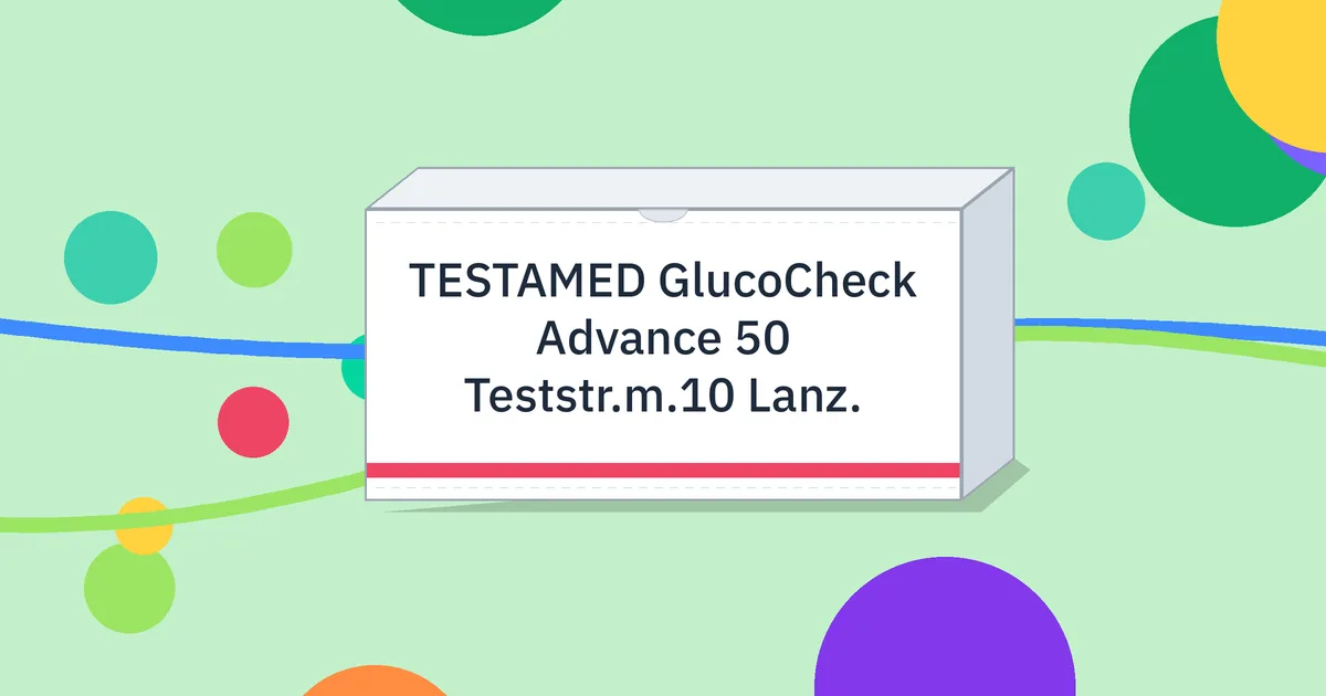 Symbolbild: Packung mit der Aufschrift TESTAMED GlucoCheck Advance 50 Teststr.m.10 Lanz. (PZN 13331394) – Verfügbarkeit und Bezug in Apotheken in Frankfurt am Main