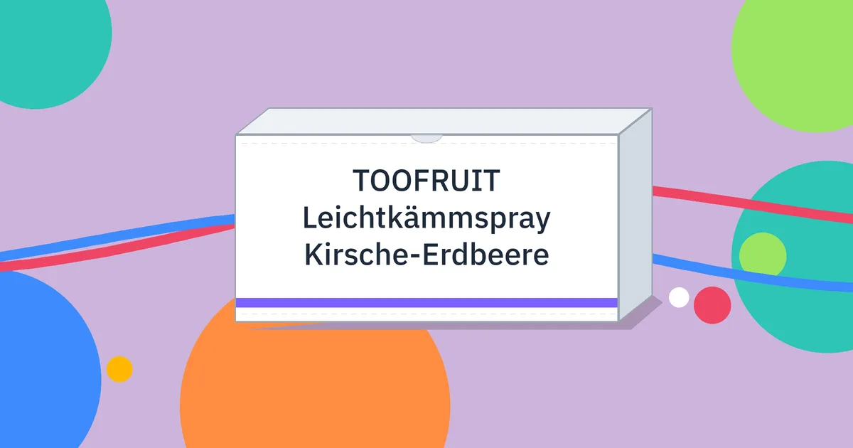 Symbolbild: Packung mit der Aufschrift TOOFRUIT Leichtkämmspray Kirsche-Erdbeere (PZN 19387800) – Verfügbarkeit und Bezug in Apotheken in Frankfurt am Main