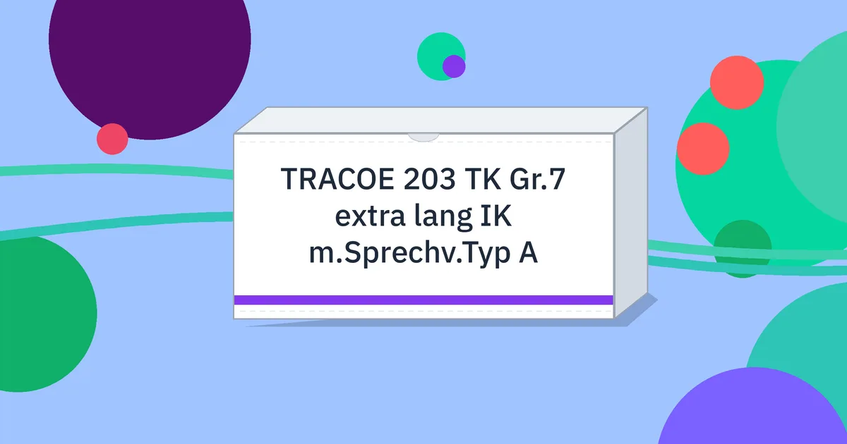 Symbolbild: Packung mit der Aufschrift TRACOE 203 TK Gr.7 extra lang IK m.Sprechv.Typ A (PZN 02718960) – Verfügbarkeit und Bezug in Apotheken in Frankfurt am Main
