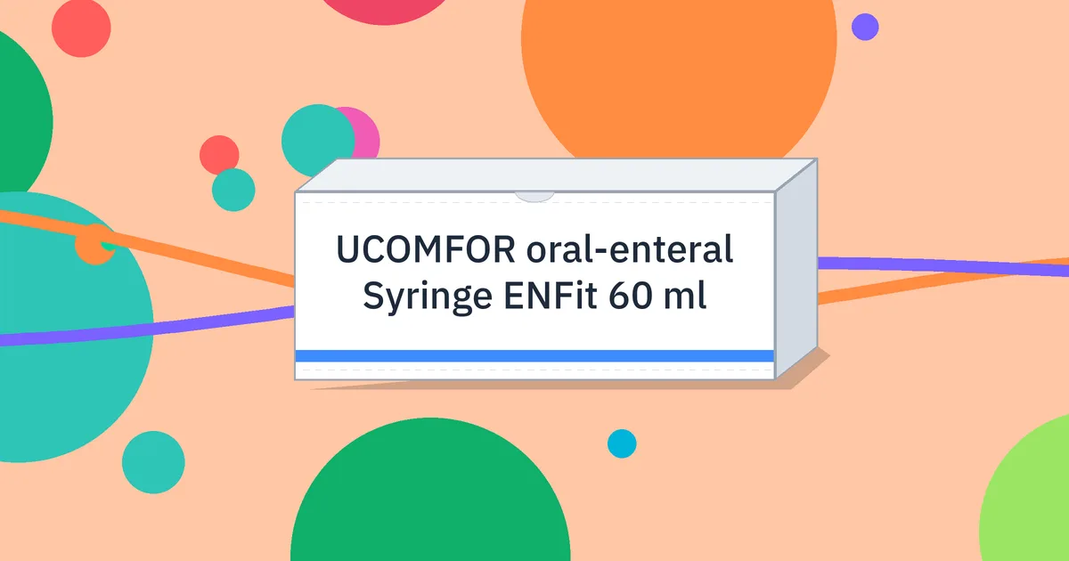 Symbolbild: Packung mit der Aufschrift UCOMFOR oral-enteral Syringe ENFit 60 ml (PZN 14261313) – Verfügbarkeit und Bezug in Apotheken in Frankfurt am Main