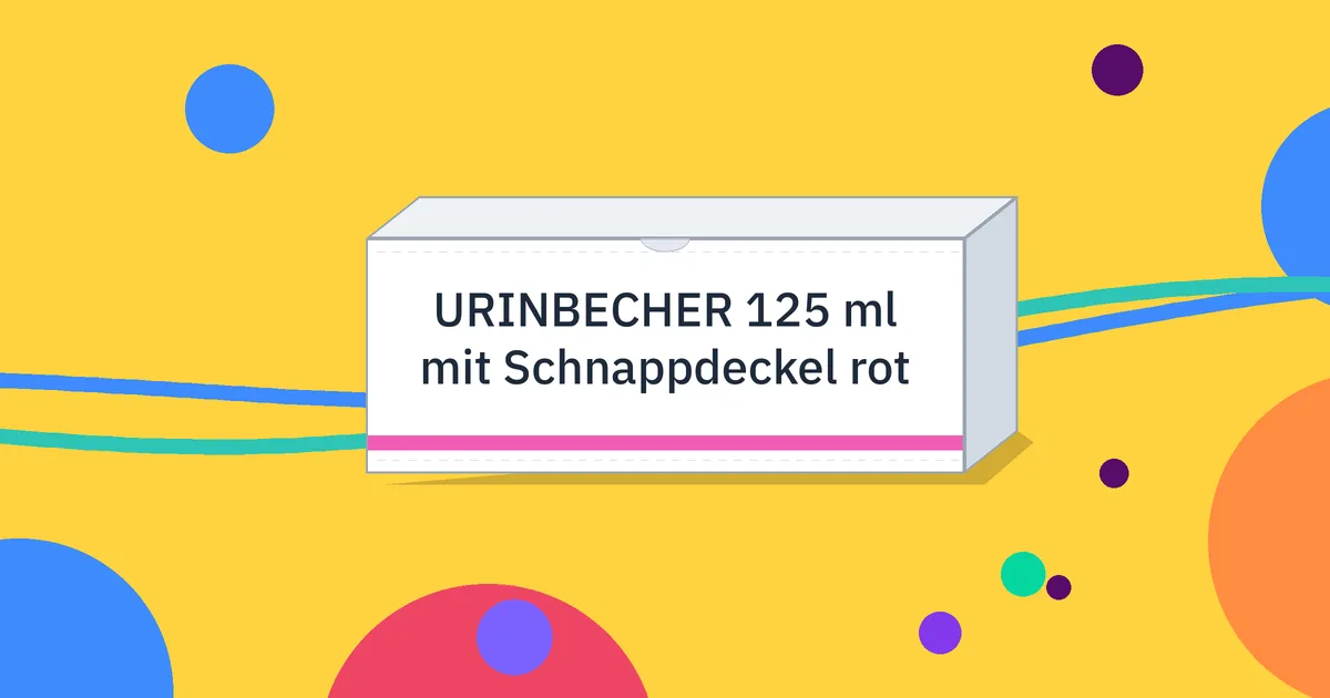 Symbolbild: Packung mit der Aufschrift URINBECHER 125 ml mit Schnappdeckel rot (PZN 18386862) – Verfügbarkeit und Bezug in Apotheken in Frankfurt am Main