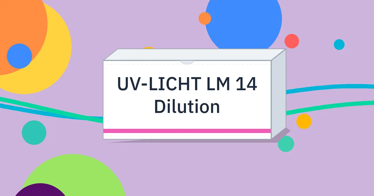 Symbolbild: Packung mit der Aufschrift UV-LICHT LM 14 Dilution (PZN 13258616) – Verfügbarkeit und Bezug in Apotheken in Frankfurt am Main