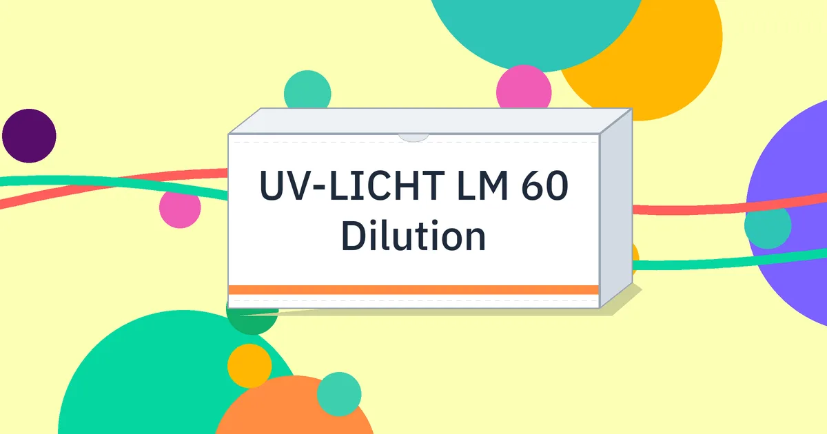 Symbolbild: Packung mit der Aufschrift UV-LICHT LM 60 Dilution (PZN 13258846) – Verfügbarkeit und Bezug in Apotheken in Frankfurt am Main