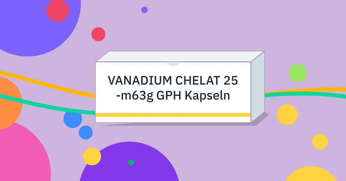 Symbolbild: Packung mit der Aufschrift VANADIUM CHELAT 25 -m63g GPH Kapseln (PZN 10556193) – Verfügbarkeit und Bezug in Apotheken in Frankfurt am Main