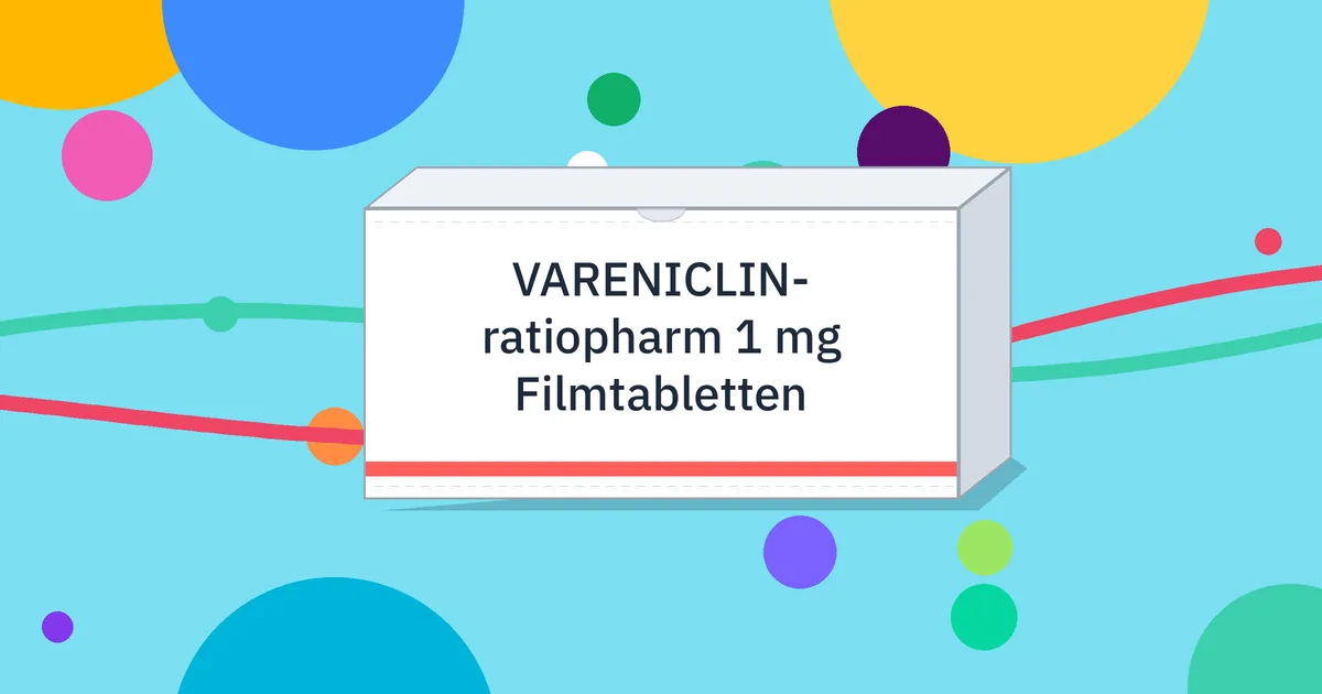 Symbolbild: Packung mit der Aufschrift VARENICLIN-ratiopharm 1 mg Filmtabletten (PZN 18914605) – Verfügbarkeit und Bezug in Apotheken in Frankfurt am Main
