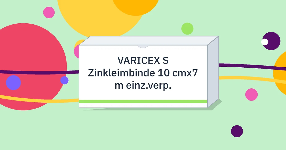 Symbolbild: Packung mit der Aufschrift VARICEX S Zinkleimbinde 10 cmx7 m einz.verp. (PZN 03130648) – Verfügbarkeit und Bezug in Apotheken in Frankfurt am Main
