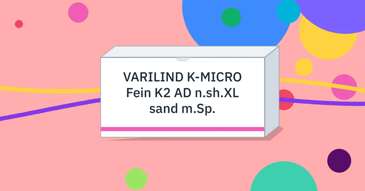 Symbolbild: Packung mit der Aufschrift VARILIND K-MICRO Fein K2 AD n.sh.XL sand m.Sp. (PZN 20558477) – Verfügbarkeit und Bezug in Apotheken in Frankfurt am Main