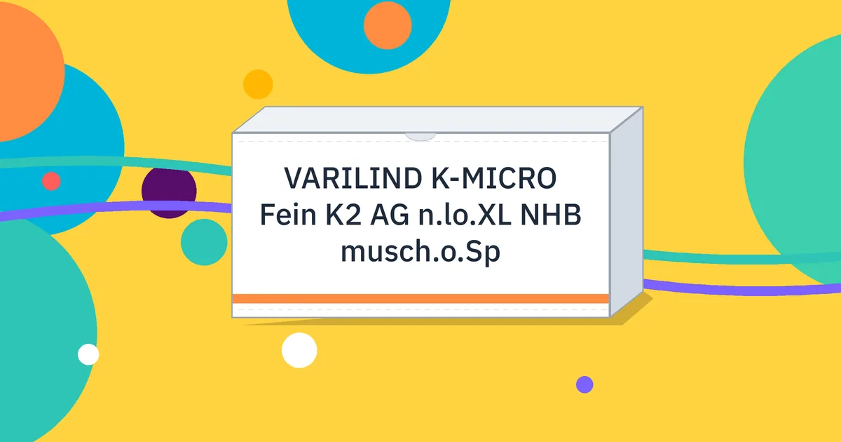 Symbolbild: Packung mit der Aufschrift VARILIND K-MICRO Fein K2 AG n.lo.XL NHB musch.o.Sp (PZN 20557130) – Verfügbarkeit und Bezug in Apotheken in Frankfurt am Main