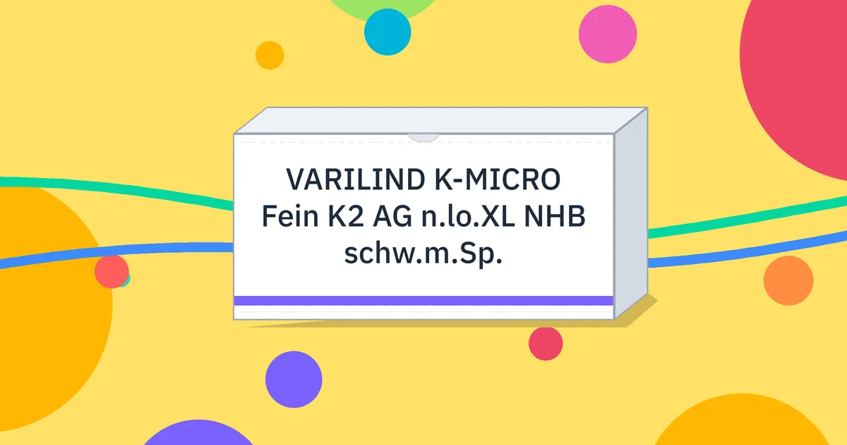 Symbolbild: Packung mit der Aufschrift VARILIND K-MICRO Fein K2 AG n.lo.XL NHB schw.m.Sp. (PZN 20556567) – Verfügbarkeit und Bezug in Apotheken in Frankfurt am Main