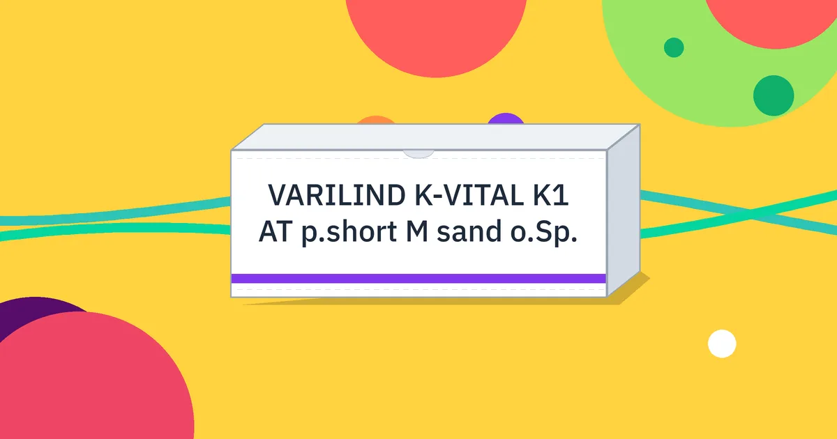 Symbolbild: Packung mit der Aufschrift VARILIND K-VITAL K1 AT p.short M sand o.Sp. (PZN 20619500) – Verfügbarkeit und Bezug in Apotheken in Frankfurt am Main