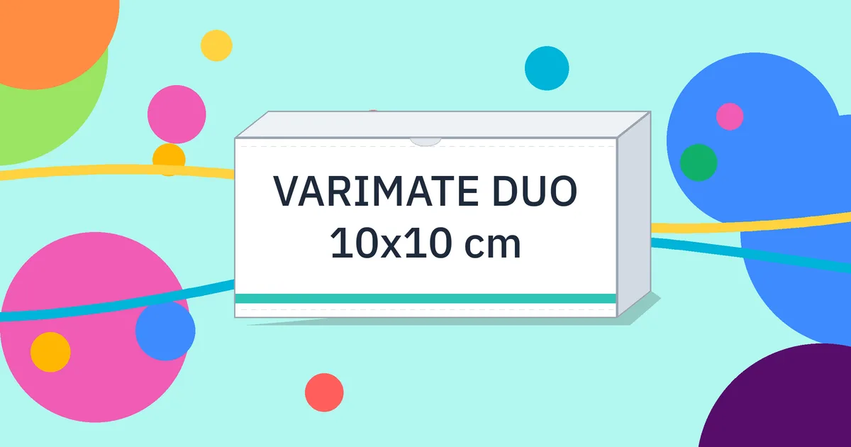 Symbolbild: Packung mit der Aufschrift VARIMATE DUO 10x10 cm (PZN 02788185) – Verfügbarkeit und Bezug in Apotheken in Frankfurt am Main