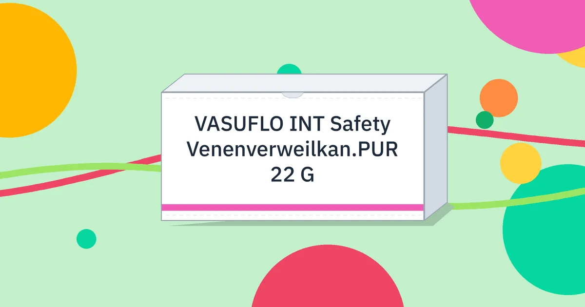 Symbolbild: Packung mit der Aufschrift VASUFLO INT Safety Venenverweilkan.PUR 22 G (PZN 18044624) – Verfügbarkeit und Bezug in Apotheken in Frankfurt am Main