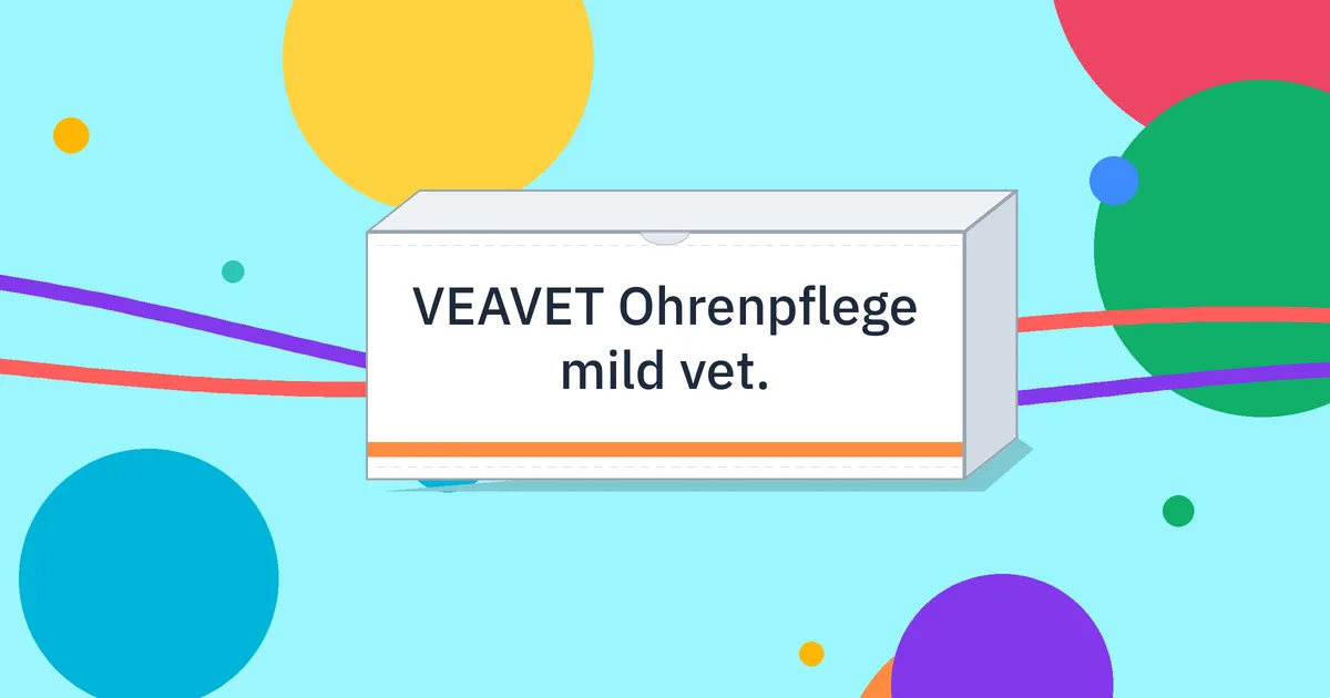 Symbolbild: Packung mit der Aufschrift VEAVET Ohrenpflege mild vet. (PZN 18045747) – Verfügbarkeit und Bezug in Apotheken in Frankfurt am Main