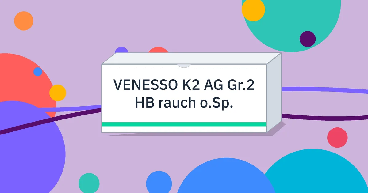 Symbolbild: Packung mit der Aufschrift VENESSO K2 AG Gr.2 HB rauch o.Sp. (PZN 03264722) – Verfügbarkeit und Bezug in Apotheken in Frankfurt am Main