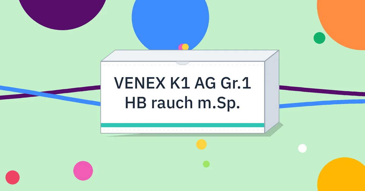 Symbolbild: Packung mit der Aufschrift VENEX K1 AG Gr.1 HB rauch m.Sp. (PZN 03190277) – Verfügbarkeit und Bezug in Apotheken in Frankfurt am Main