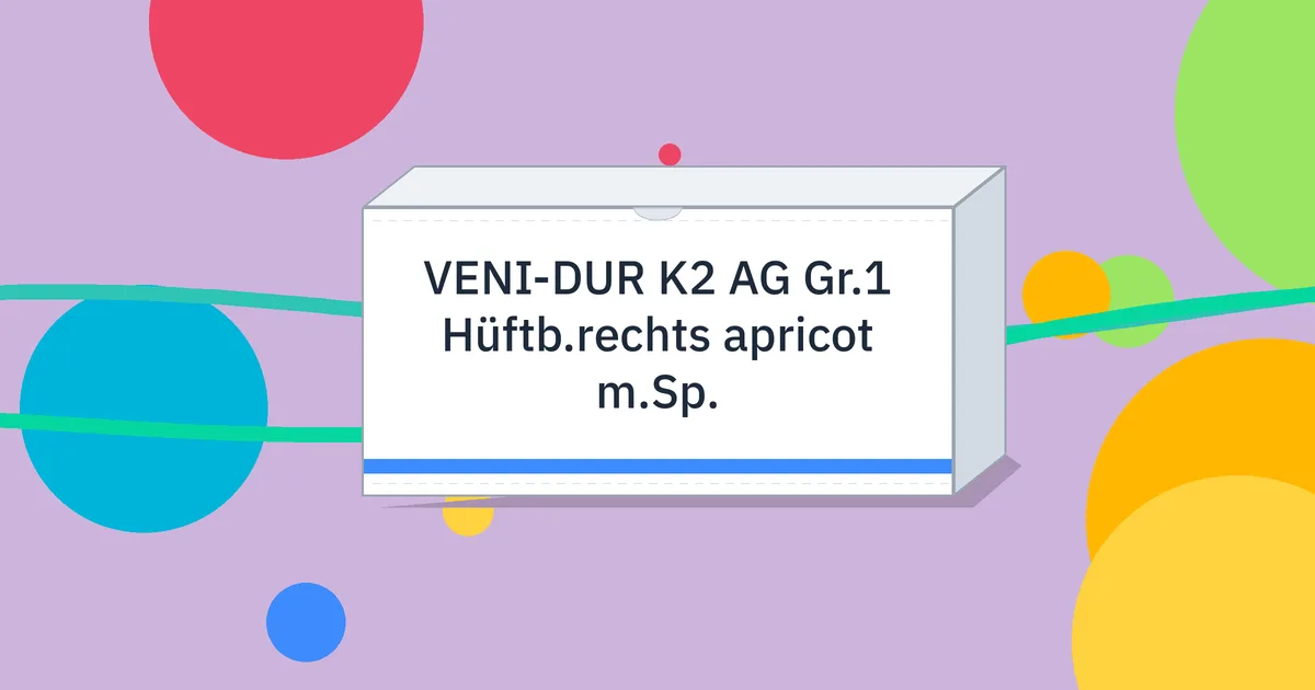 Symbolbild: Packung mit der Aufschrift VENI-DUR K2 AG Gr.1 Hüftb.rechts apricot m.Sp. (PZN 03246782) – Verfügbarkeit und Bezug in Apotheken in Frankfurt am Main