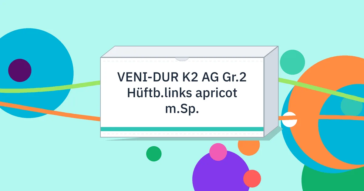 Symbolbild: Packung mit der Aufschrift VENI-DUR K2 AG Gr.2 Hüftb.links apricot m.Sp. (PZN 03246664) – Verfügbarkeit und Bezug in Apotheken in Frankfurt am Main