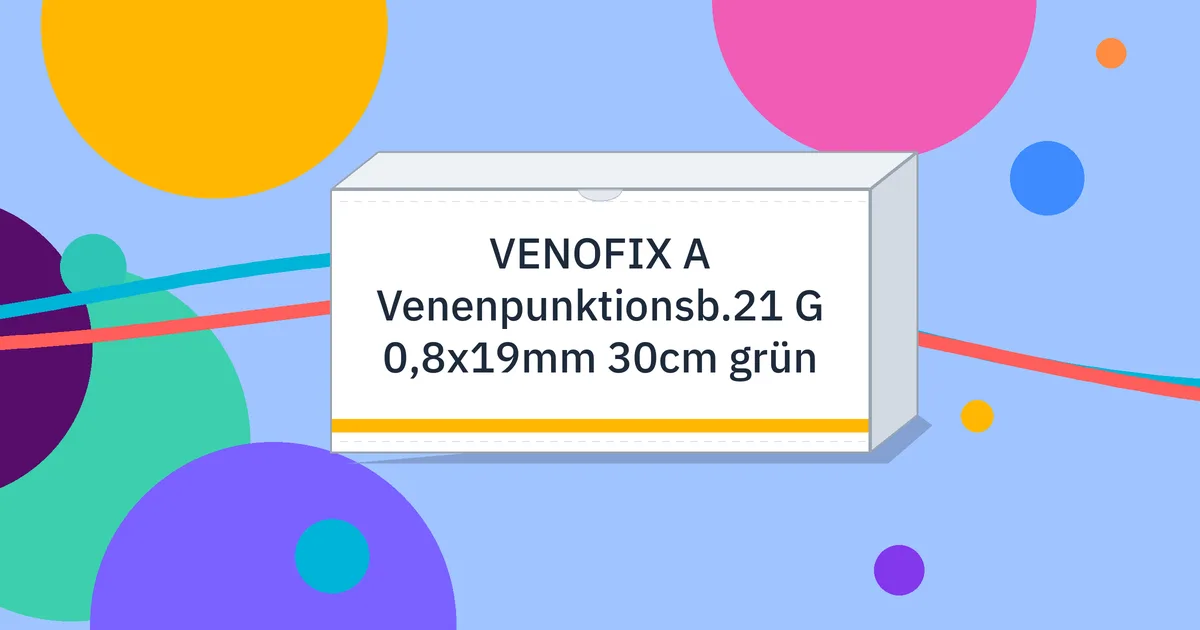 Symbolbild: Packung mit der Aufschrift VENOFIX A Venenpunktionsb.21 G 0,8x19mm 30cm grün (PZN 18323100) – Verfügbarkeit und Bezug in Apotheken in Frankfurt am Main
