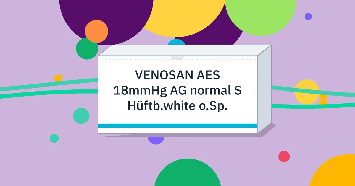 Symbolbild: Packung mit der Aufschrift VENOSAN AES 18mmHg AG normal S Hüftb.white o.Sp. (PZN 15323364) – Verfügbarkeit und Bezug in Apotheken in Frankfurt am Main