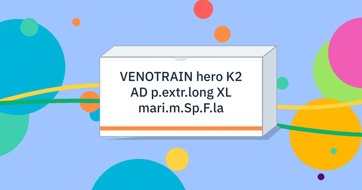 Symbolbild: Packung mit der Aufschrift VENOTRAIN hero K2 AD p.extr.long XL mari.m.Sp.F.la (PZN 19189537) – Verfügbarkeit und Bezug in Apotheken in Frankfurt am Main