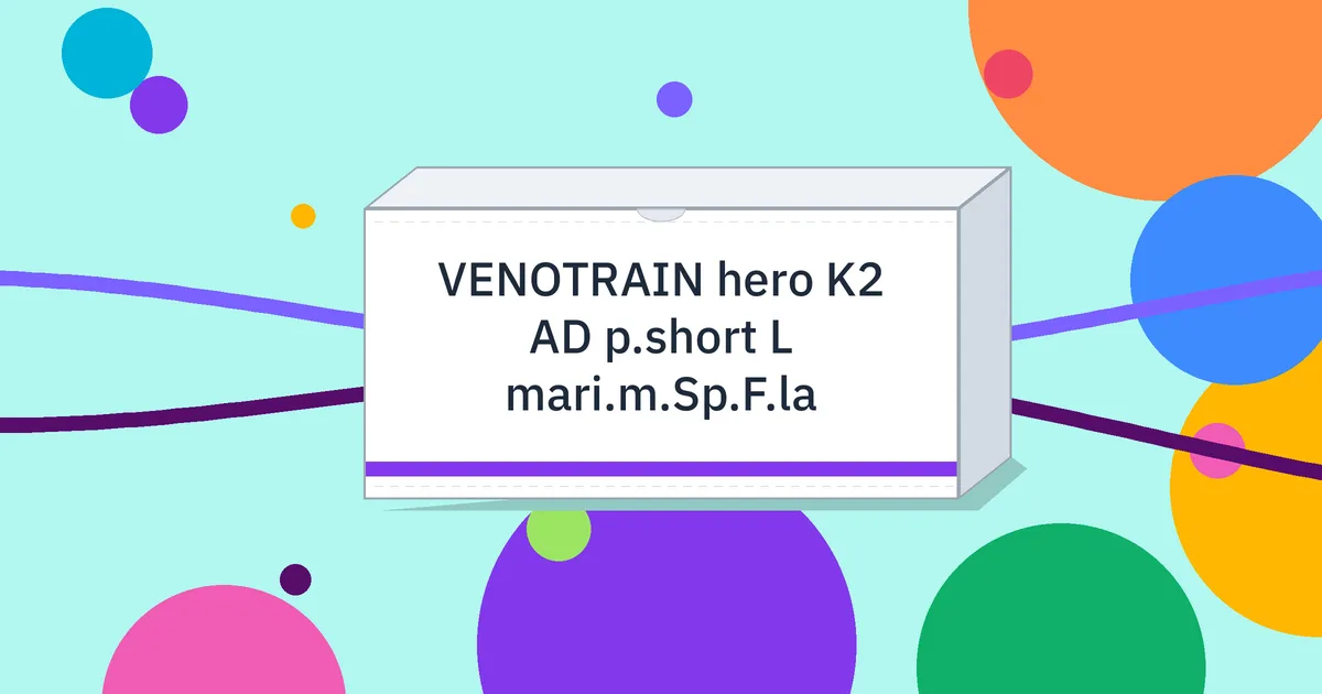Symbolbild: Packung mit der Aufschrift VENOTRAIN hero K2 AD p.short L mari.m.Sp.F.la (PZN 19189431) – Verfügbarkeit und Bezug in Apotheken in Frankfurt am Main