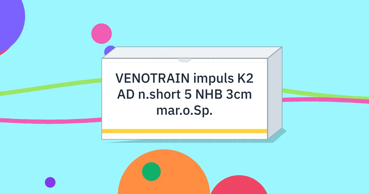 Symbolbild: Packung mit der Aufschrift VENOTRAIN impuls K2 AD n.short 5 NHB 3cm mar.o.Sp. (PZN 15223757) – Verfügbarkeit und Bezug in Apotheken in Frankfurt am Main