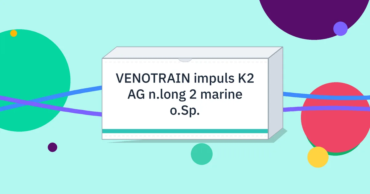 Symbolbild: Packung mit der Aufschrift VENOTRAIN impuls K2 AG n.long 2 marine o.Sp. (PZN 15212038) – Verfügbarkeit und Bezug in Apotheken in Frankfurt am Main