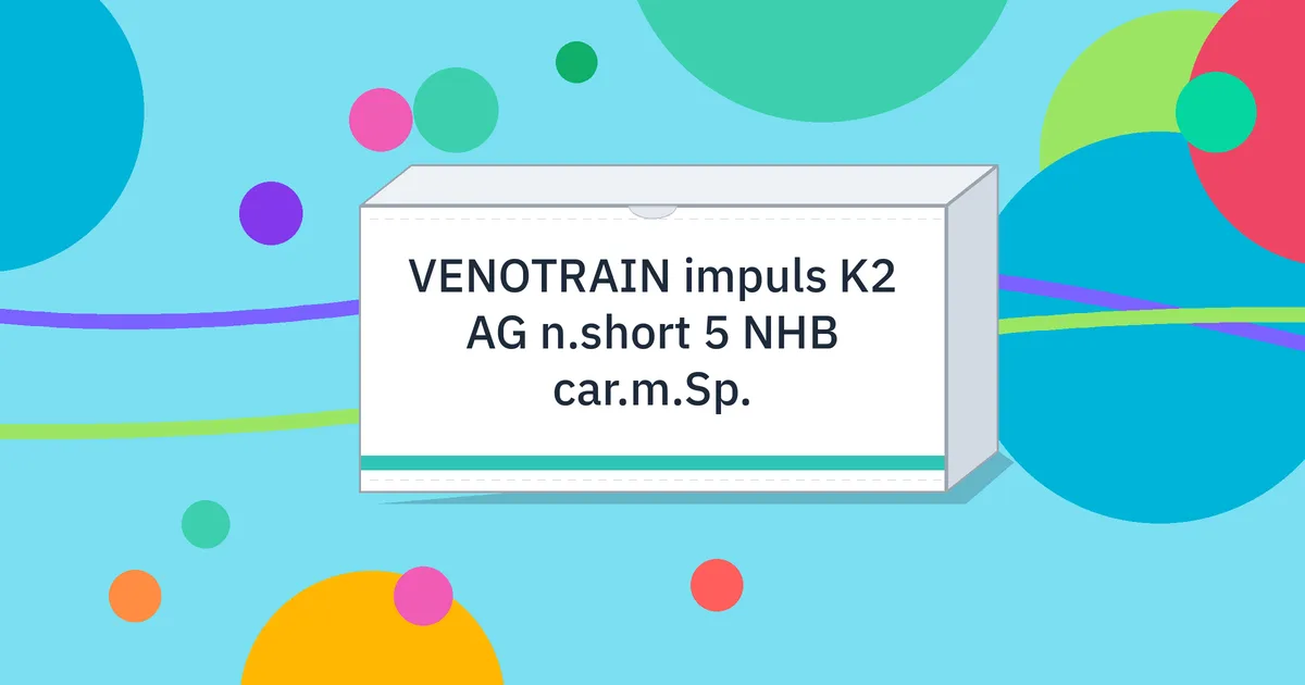 Symbolbild: Packung mit der Aufschrift VENOTRAIN impuls K2 AG n.short 5 NHB car.m.Sp. (PZN 00505591) – Verfügbarkeit und Bezug in Apotheken in Frankfurt am Main