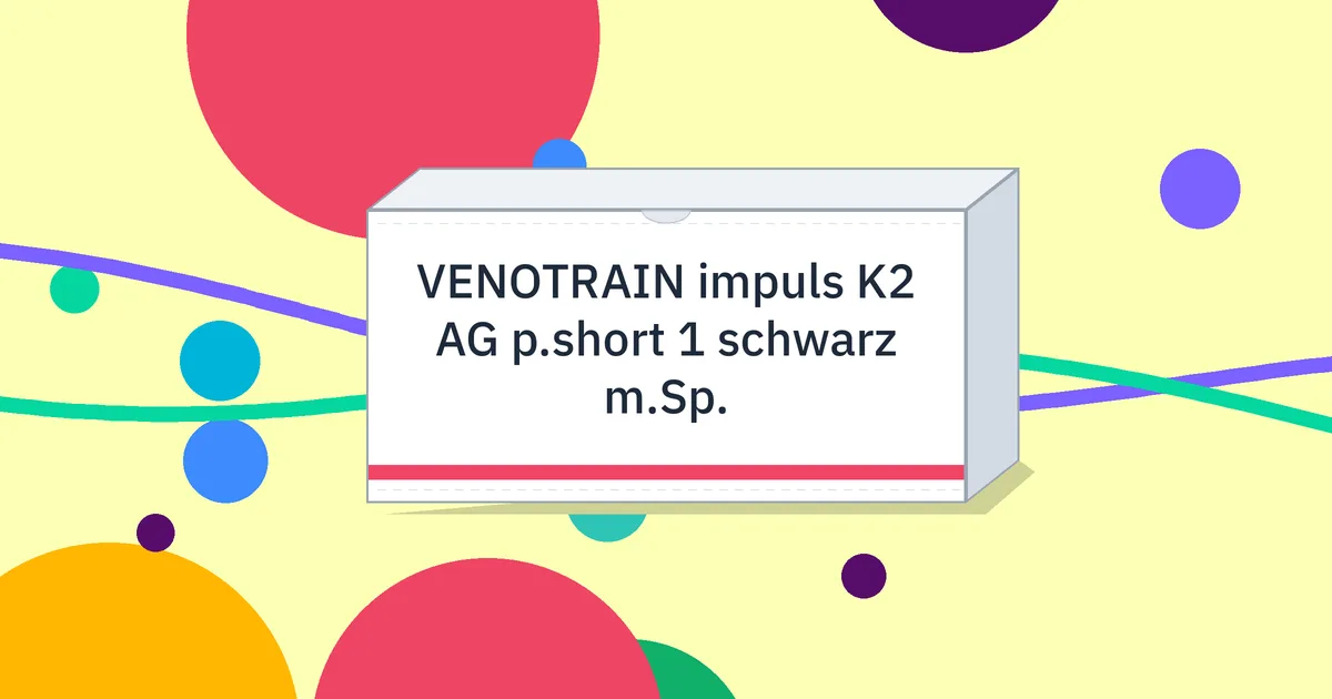 Symbolbild: Packung mit der Aufschrift VENOTRAIN impuls K2 AG p.short 1 schwarz m.Sp. (PZN 00495088) – Verfügbarkeit und Bezug in Apotheken in Frankfurt am Main