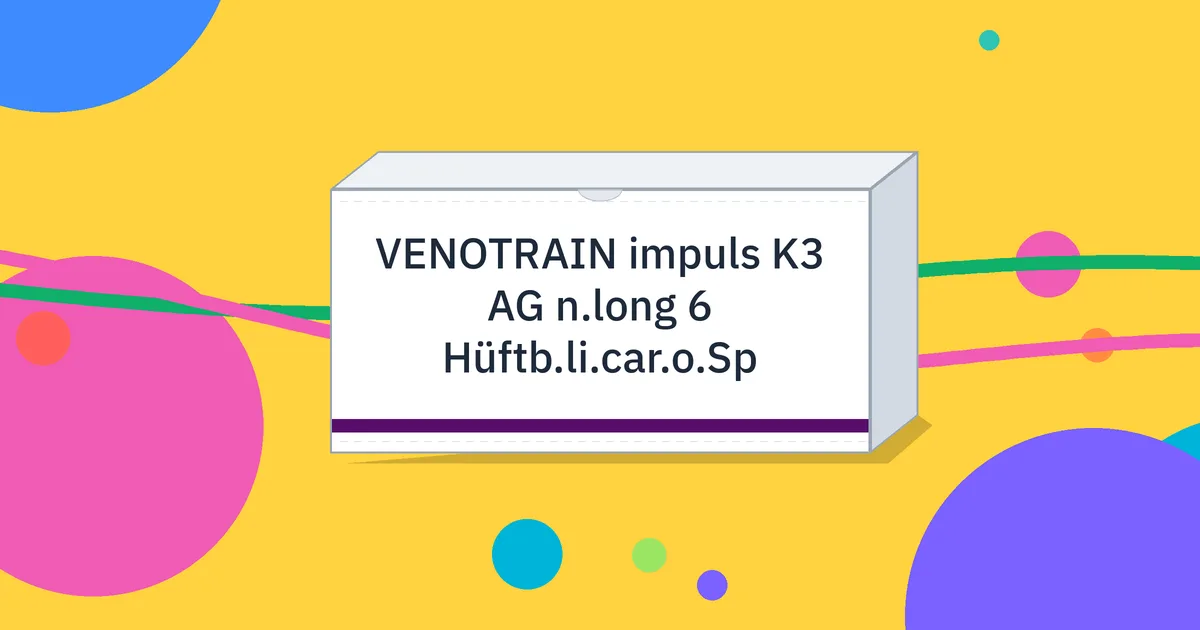Symbolbild: Packung mit der Aufschrift VENOTRAIN impuls K3 AG n.long 6 Hüftb.li.car.o.Sp (PZN 08424811) – Verfügbarkeit und Bezug in Apotheken in Frankfurt am Main