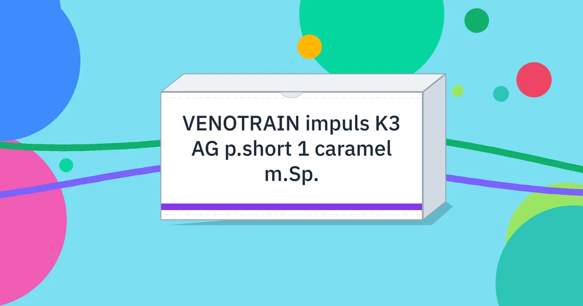 Symbolbild: Packung mit der Aufschrift VENOTRAIN impuls K3 AG p.short 1 caramel m.Sp. (PZN 00496610) – Verfügbarkeit und Bezug in Apotheken in Frankfurt am Main