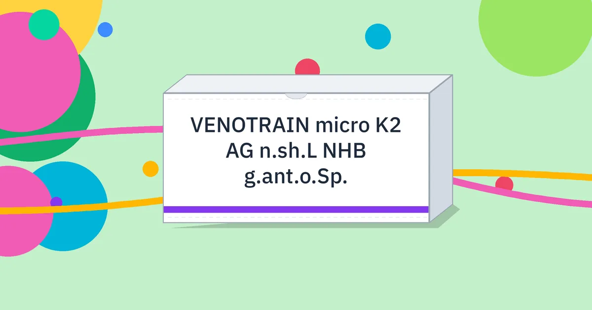 Symbolbild: Packung mit der Aufschrift VENOTRAIN micro K2 AG n.sh.L NHB g.ant.o.Sp. (PZN 11062642) – Verfügbarkeit und Bezug in Apotheken in Frankfurt am Main