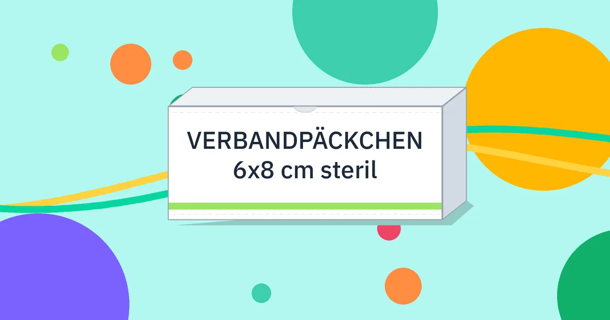 Symbolbild: Packung mit der Aufschrift VERBANDPÄCKCHEN 6x8 cm steril (PZN 07622897) – Verfügbarkeit und Bezug in Apotheken in Frankfurt am Main