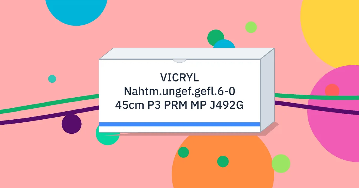 Symbolbild: Packung mit der Aufschrift VICRYL Nahtm.ungef.gefl.6-0 45cm P3 PRM MP J492G (PZN 20854916) – Verfügbarkeit und Bezug in Apotheken in Frankfurt am Main