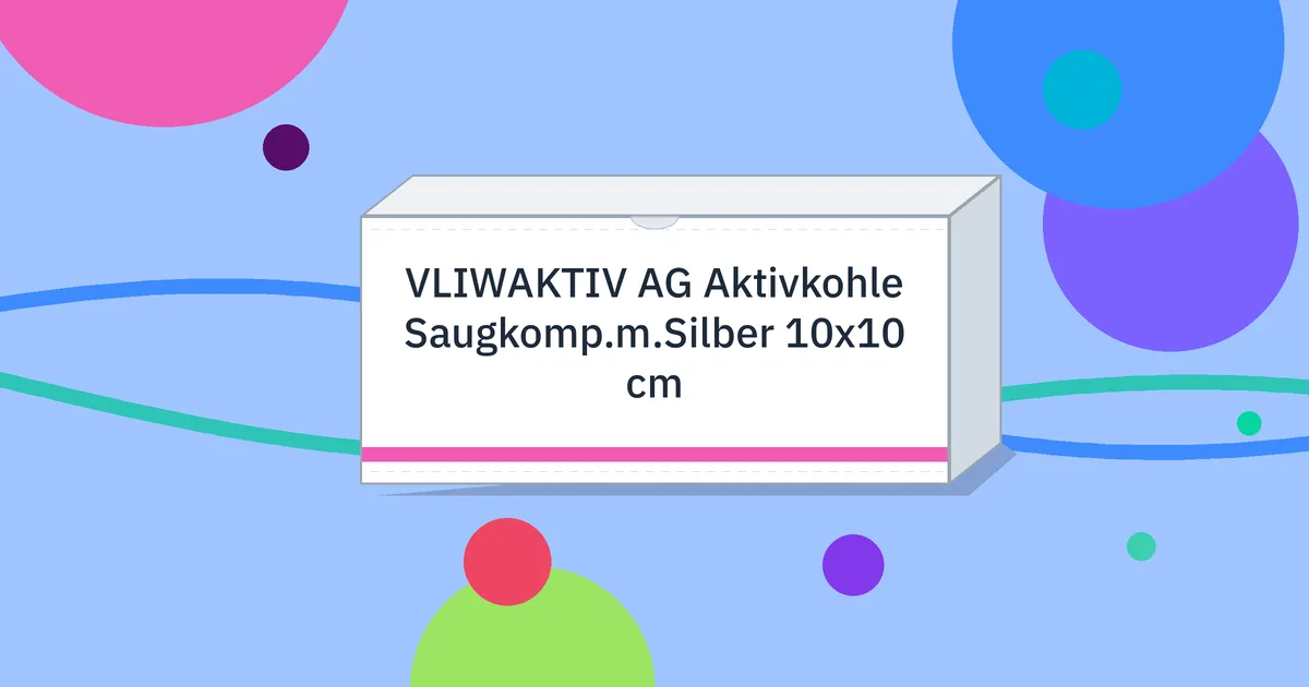 Symbolbild: Packung mit der Aufschrift VLIWAKTIV AG Aktivkohle Saugkomp.m.Silber 10x10 cm (PZN 16664995) – Verfügbarkeit und Bezug in Apotheken in Frankfurt am Main