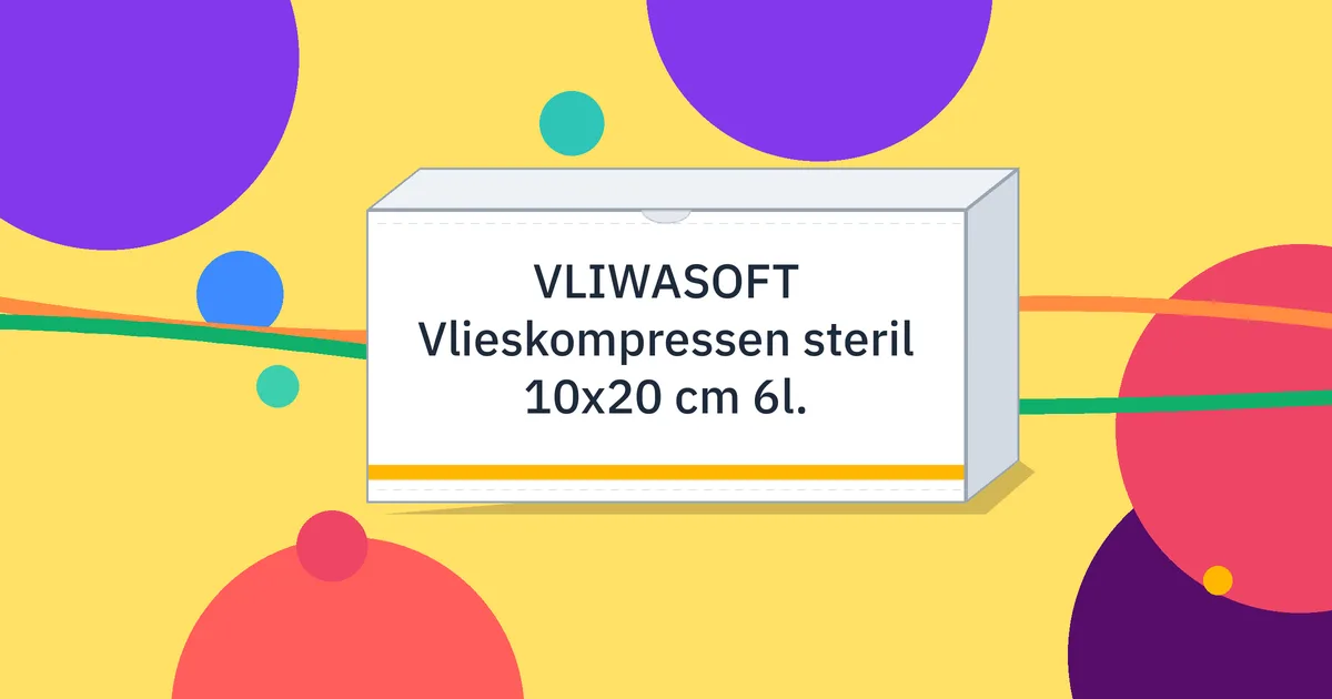 Symbolbild: Packung mit der Aufschrift VLIWASOFT Vlieskompressen steril 10x20 cm 6l. (PZN 18223290) – Verfügbarkeit und Bezug in Apotheken in Frankfurt am Main