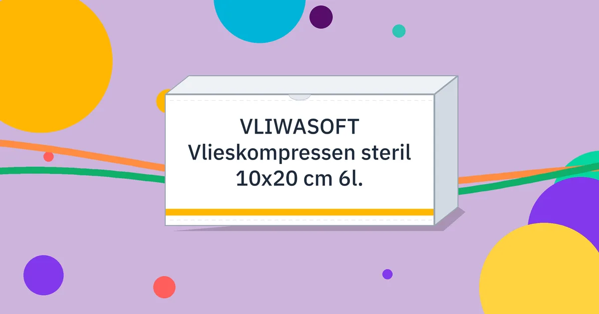Symbolbild: Packung mit der Aufschrift VLIWASOFT Vlieskompressen steril 10x20 cm 6l. (PZN 20869390) – Verfügbarkeit und Bezug in Apotheken in Frankfurt am Main