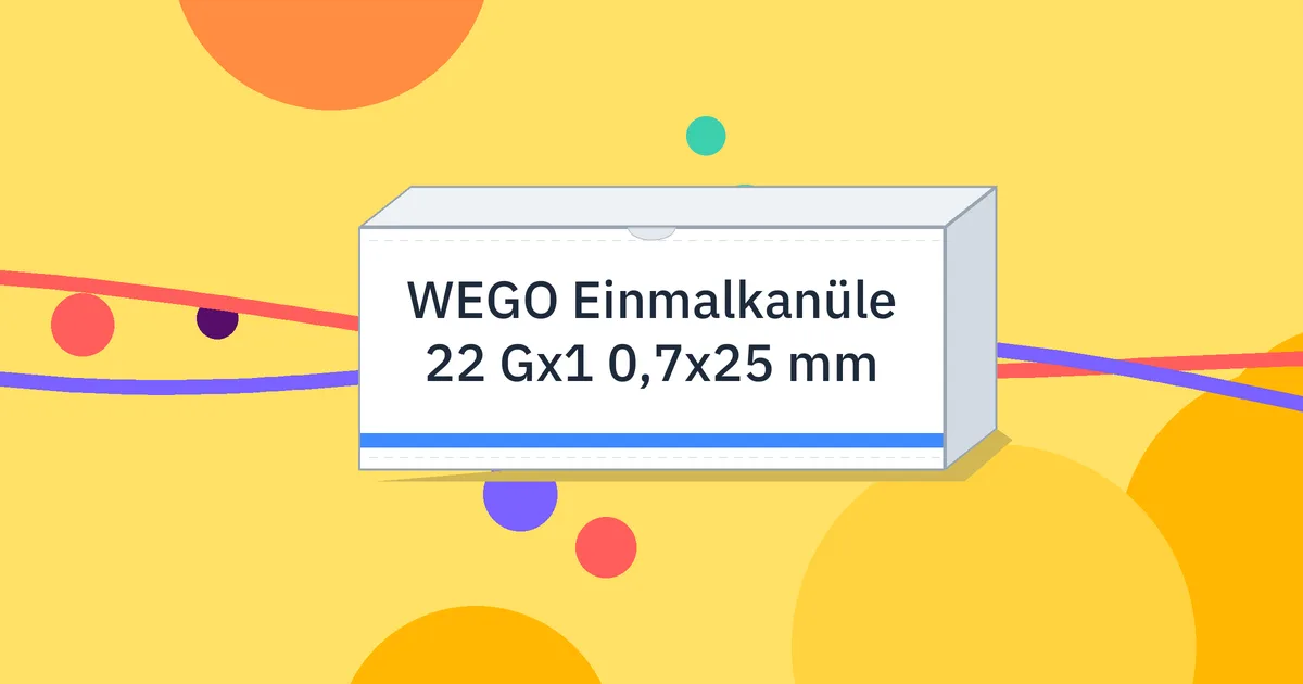 Symbolbild: Packung mit der Aufschrift WEGO Einmalkanüle 22 Gx1 0,7x25 mm (PZN 18859651) – Verfügbarkeit und Bezug in Apotheken in Frankfurt am Main
