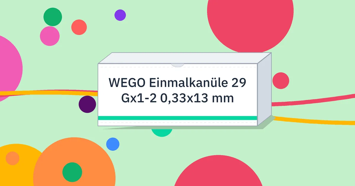 Symbolbild: Packung mit der Aufschrift WEGO Einmalkanüle 29 Gx1-2 0,33x13 mm (PZN 18859823) – Verfügbarkeit und Bezug in Apotheken in Frankfurt am Main