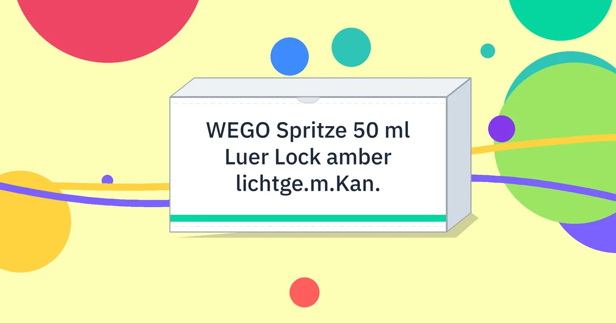 Symbolbild: Packung mit der Aufschrift WEGO Spritze 50 ml Luer Lock amber lichtge.m.Kan. (PZN 18859295) – Verfügbarkeit und Bezug in Apotheken in Frankfurt am Main