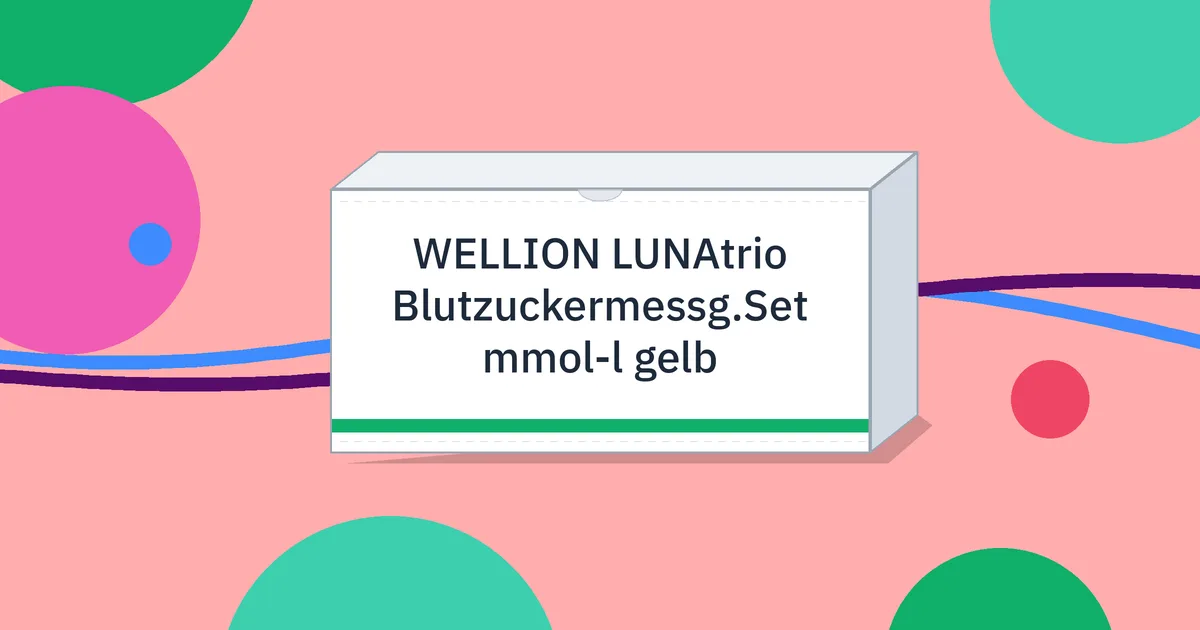 Symbolbild: Packung mit der Aufschrift WELLION LUNAtrio Blutzuckermessg.Set mmol-l gelb (PZN 16153243) – Verfügbarkeit und Bezug in Apotheken in Frankfurt am Main
